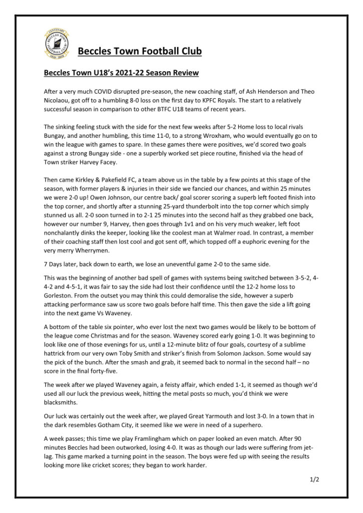 Proud Sponsors of Beccles Town FC U18s - Broadwater Mouldings