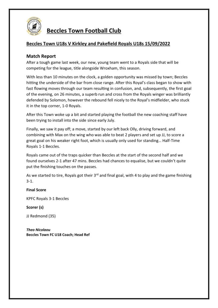 Proud Sponsors of Beccles Town FC U18s - Broadwater Mouldings